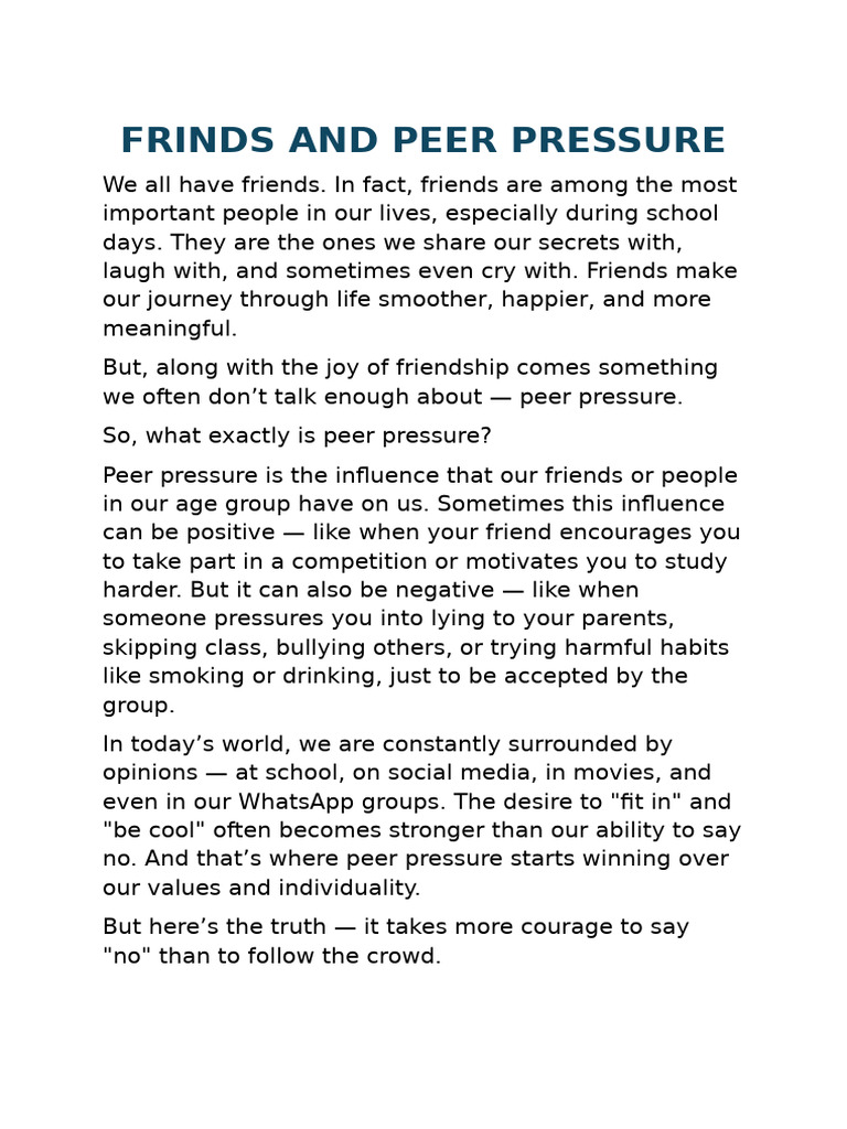 Navigating Peer Pressure in Friendship | PDF | Friendship | Social ...
