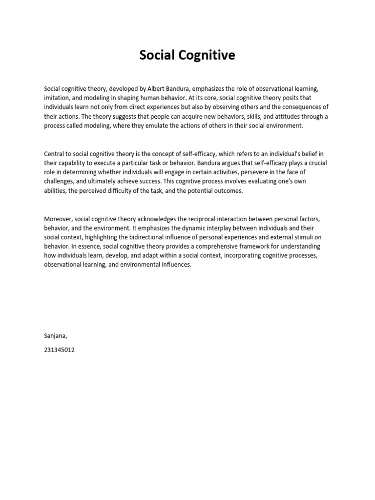 Social Cognitive Theory | PDF