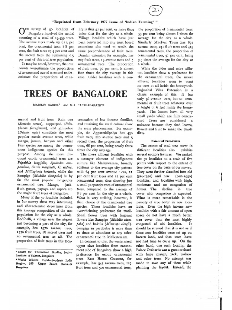Trees of Bangalore by Madhav Gadgil | PDF