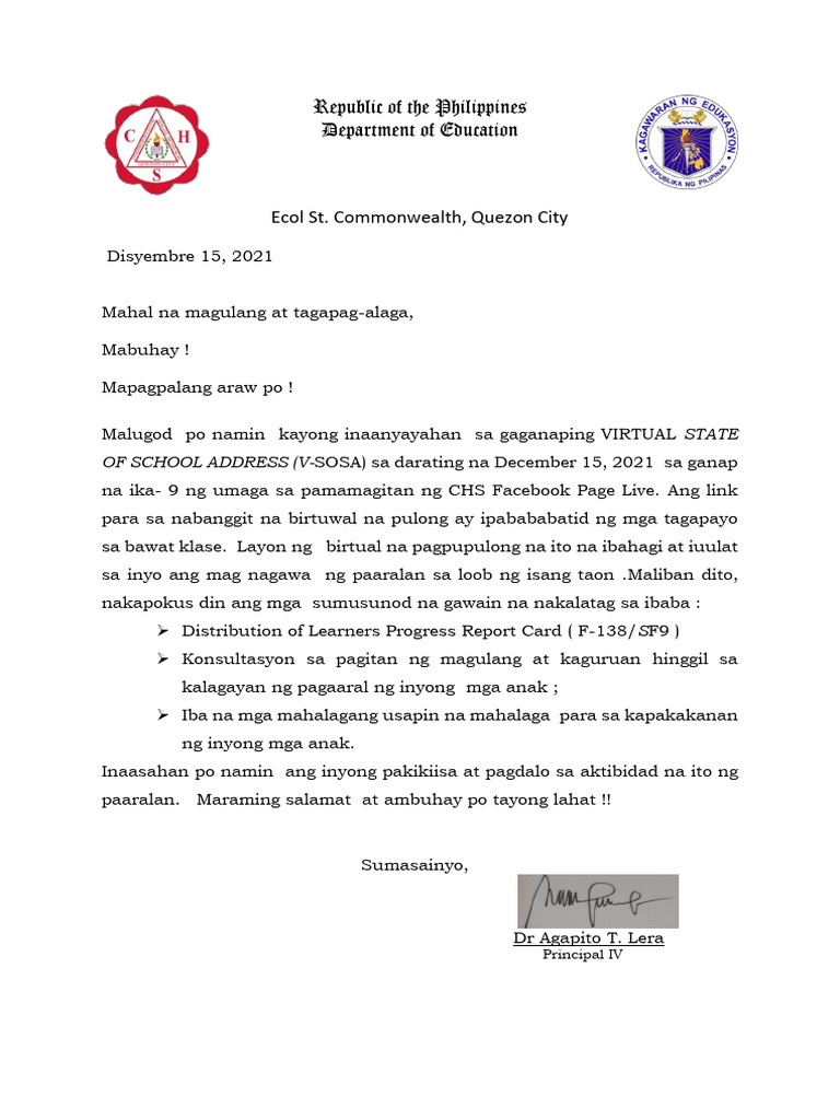 Liham para Sa Magulang Sosa | PDF