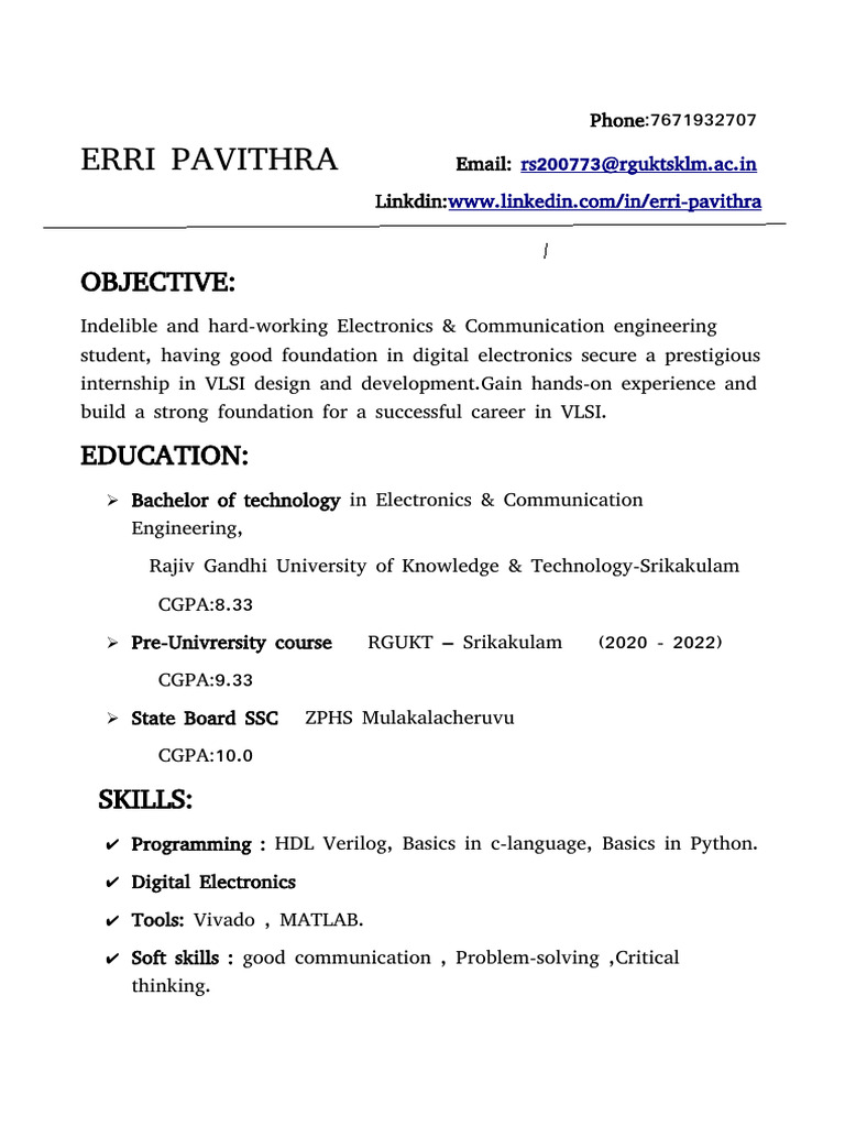 Resume Pavithra Pdf
