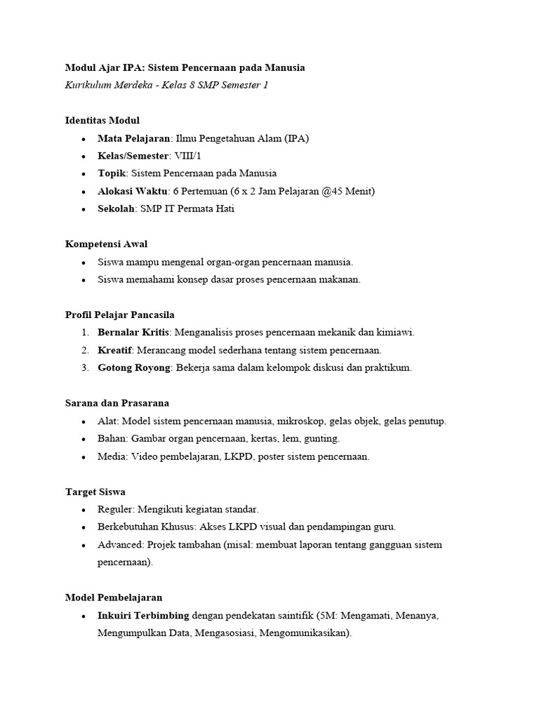 Modul IPA: Sistem Pencernaan Manusia | PDF