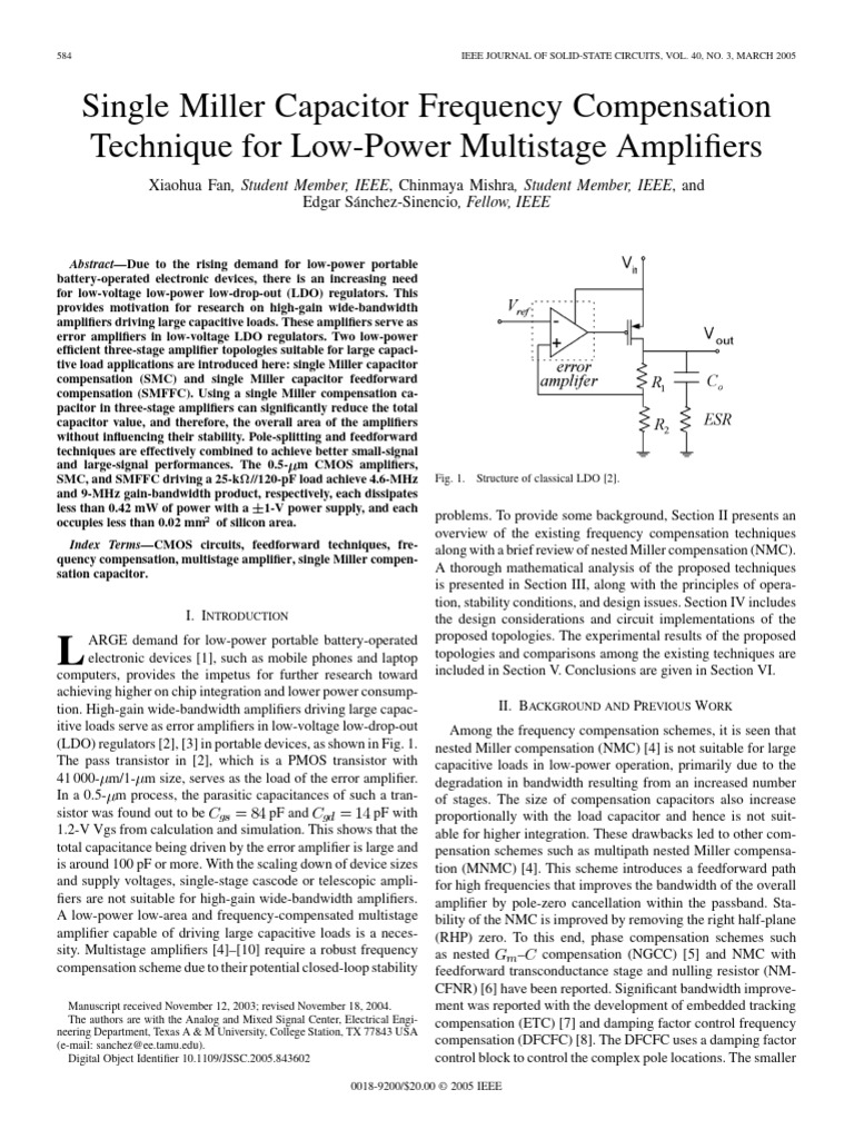 Single Miller Capacitor Technique for Ampliﬁers | PDF | Amplifier ...