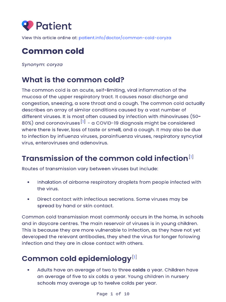 1 Patient - Common Cold | PDF