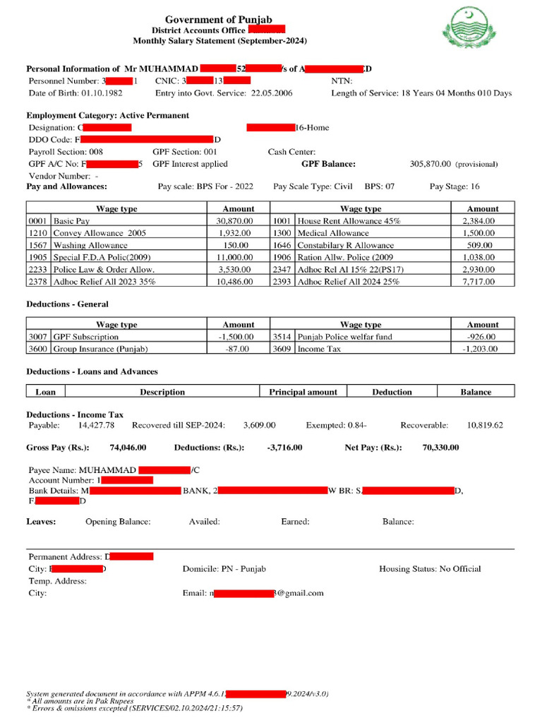 Salary Slip - Govt Employee Sample | PDF