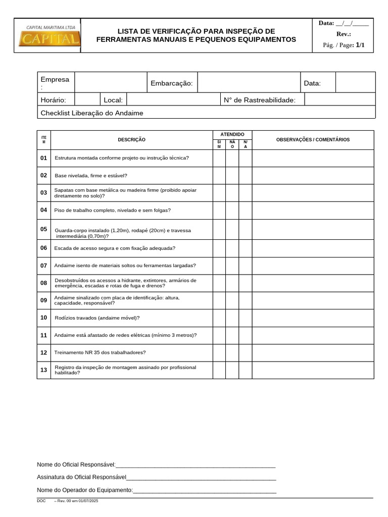 Checklist de Inspeção de Andaimes | PDF