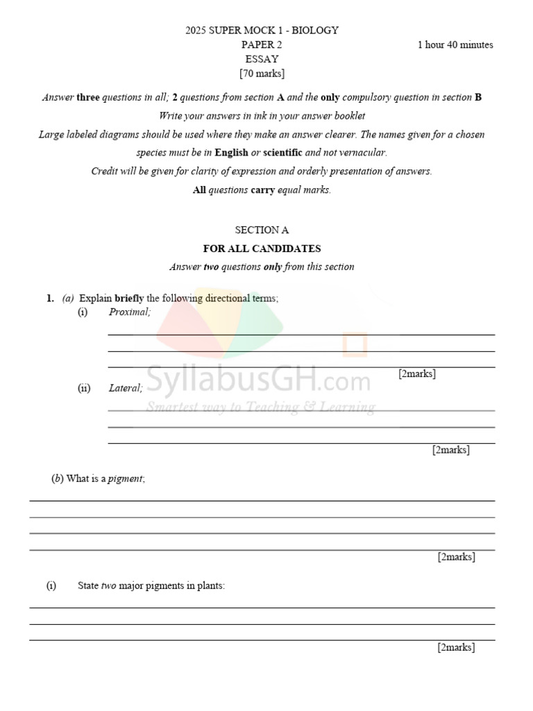 2025 Super Mock 1 - Biology 2 | PDF | Dominance (Genetics) | Zygosity