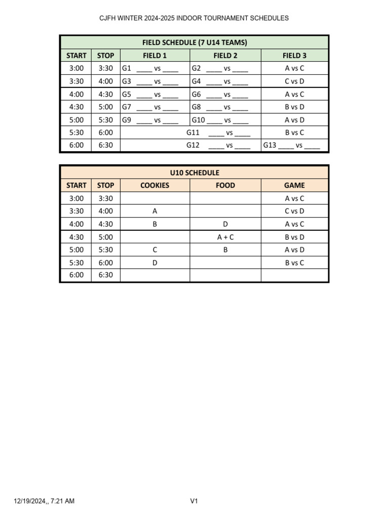 Winter 2024-2025 Tournament Schedules | PDF
