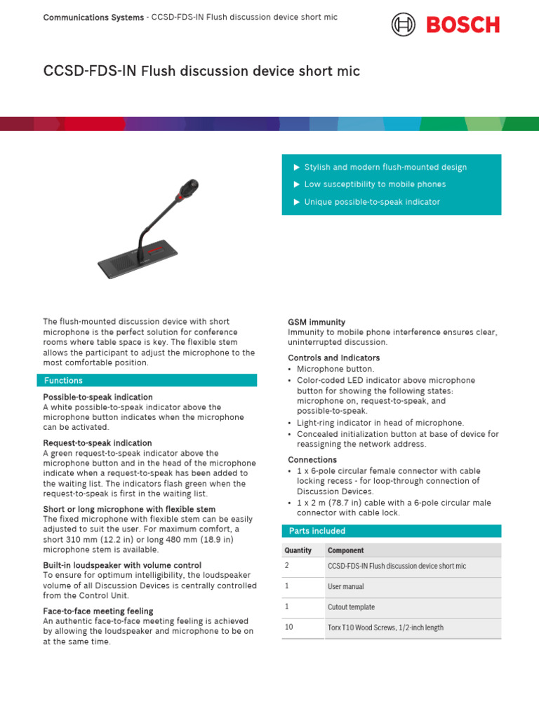 Bosch CCSD-FDS-IN Short Mic Overview | PDF | Microphone | Recording