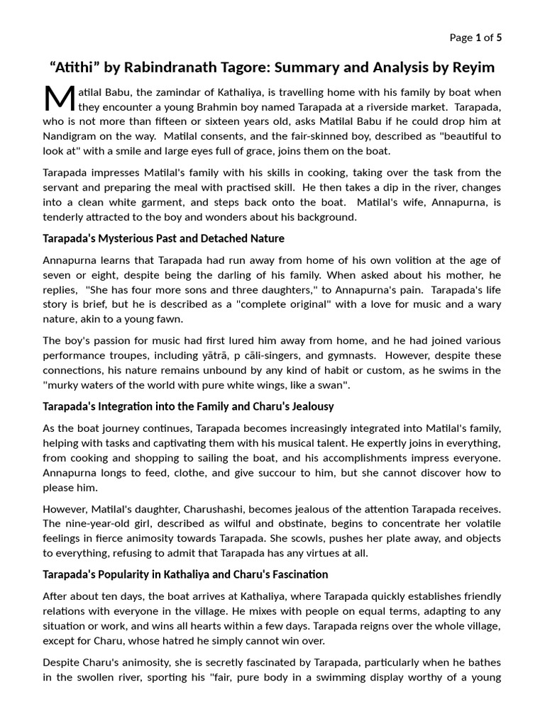 Summary of "Atithi" by Tagore | PDF | Love | Identity (Social Science)