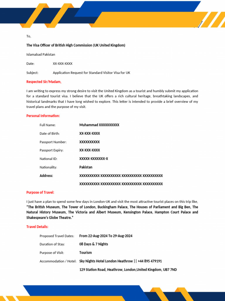 UK - Visa Cover Letter Sample | PDF | Travel Visa | Banks