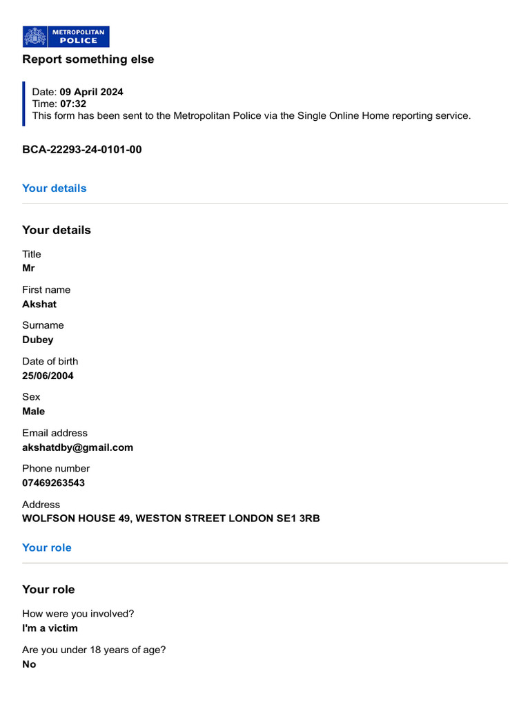 Stolen Property Report: SE1 3RB Incident | PDF | Crimes | Crime & Violence