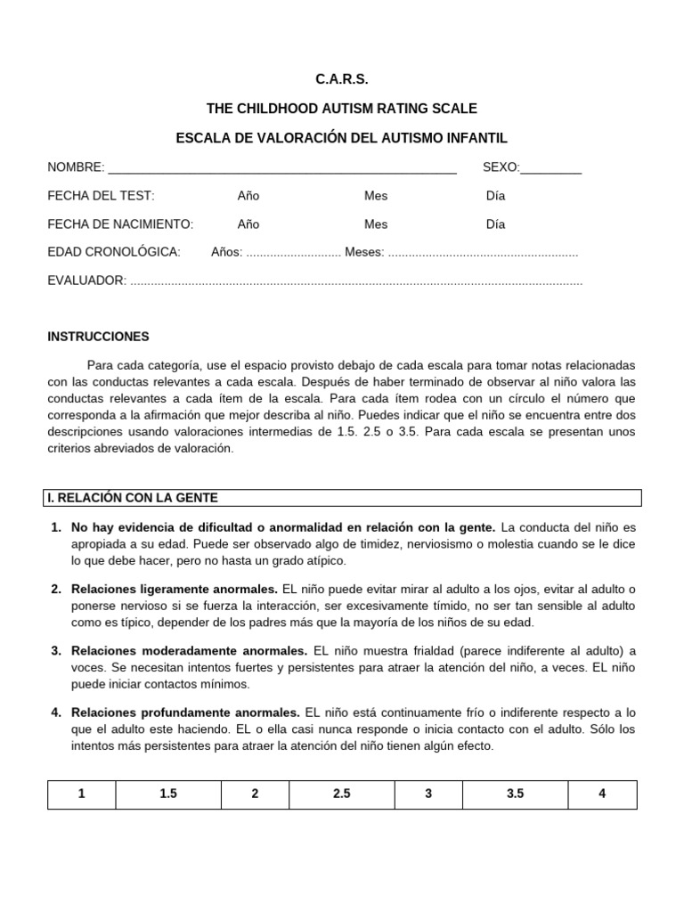 Schopler-CARS (Escala Valoracion Autismo Infantil) | PDF | Autismo ...