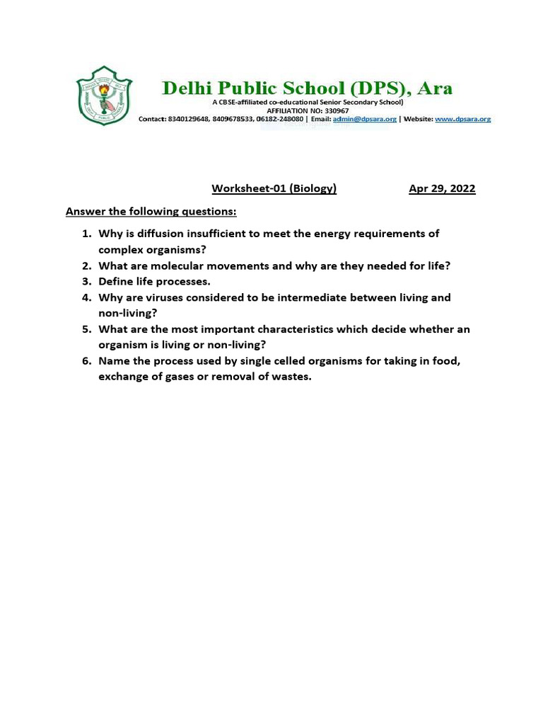Bio Worksheet - Apr 29 | PDF