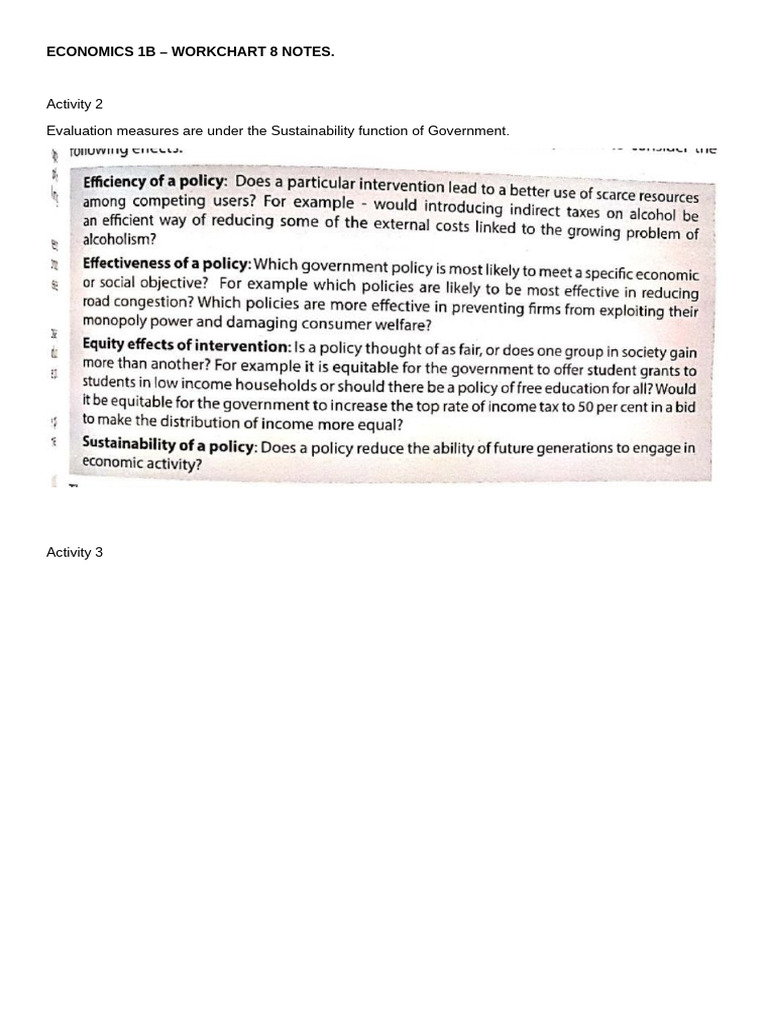 ECONOMICS 1B Workchart 8 Notes | PDF