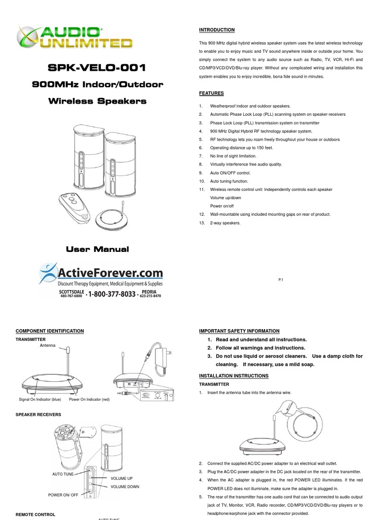 Audio Unlimited Wireless Speakers Manual | PDF | Loudspeaker | Radio