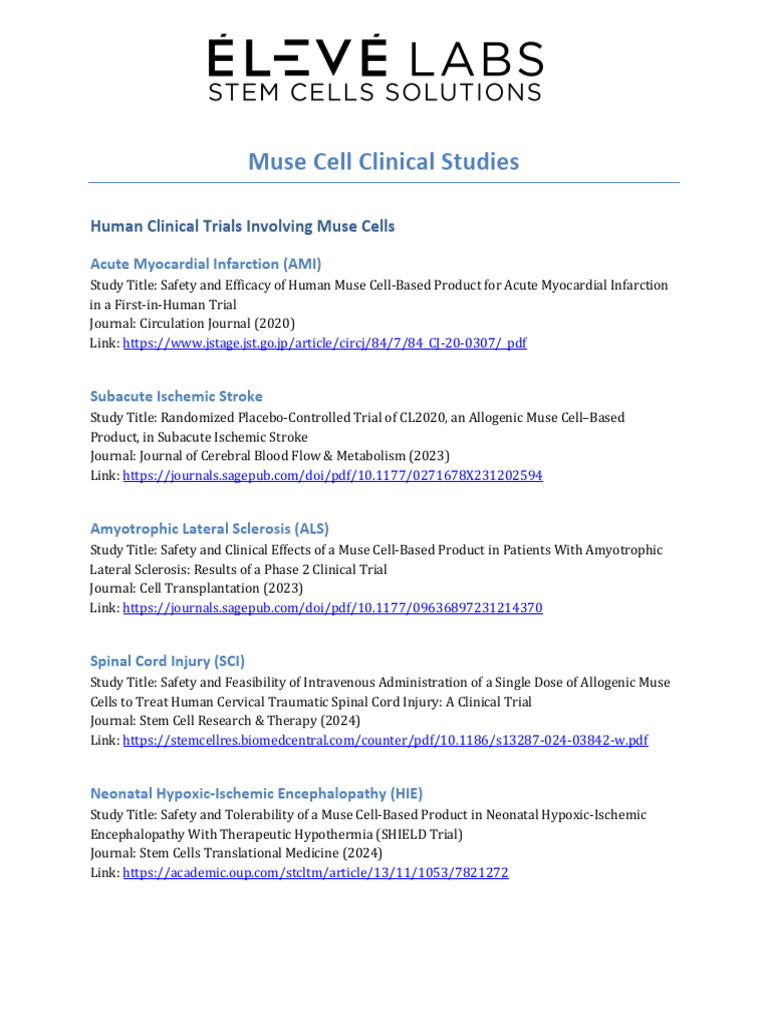 Muse Cells in Clinical Trials Overview | PDF | Diseases And Disorders ...