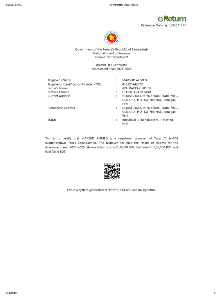 Income Tax Clearance Certificate 2025-26 | PDF