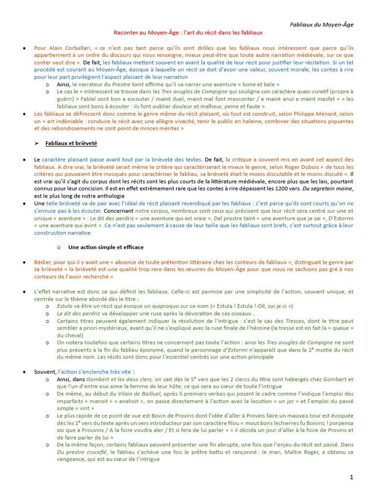 Fabliaux du Moyen-Âge : Récits plaisants | PDF