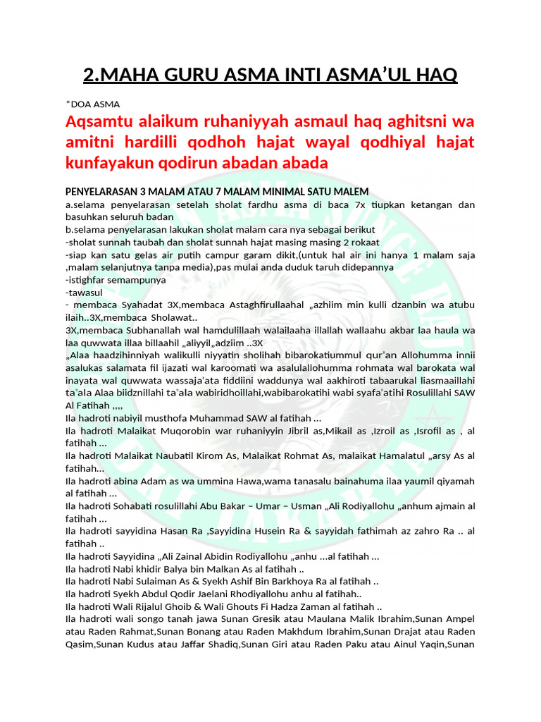 Maha Guru Asma Inti Asma'Ul Haq | PDF