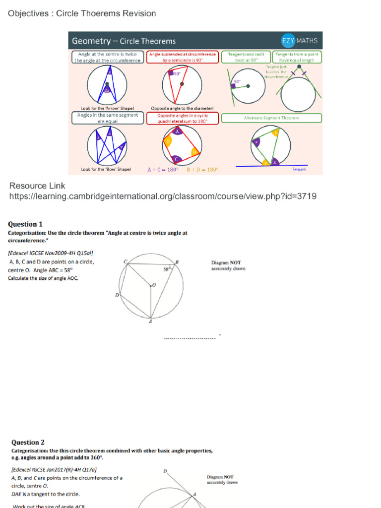 Circle Theorems Revision | PDF