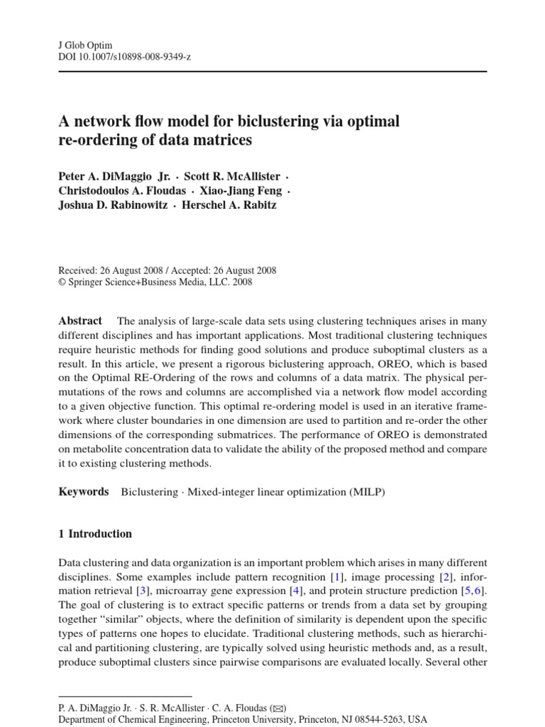 A Network Flow Model For Biclustering Via Optimal Re-Ordering of Data Matrices | PDF | Matrix ...