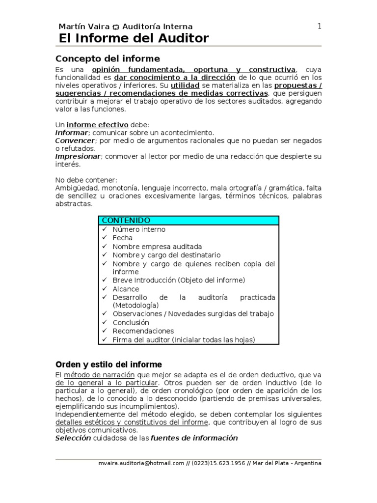 El Informe Del Auditor | PDF | Contralor | Razonamiento inductivo