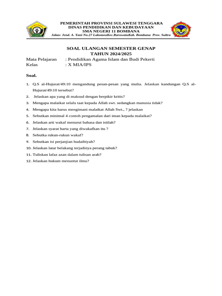 Soal Kurmer Kls X 2024-2025 Ganjil | PDF
