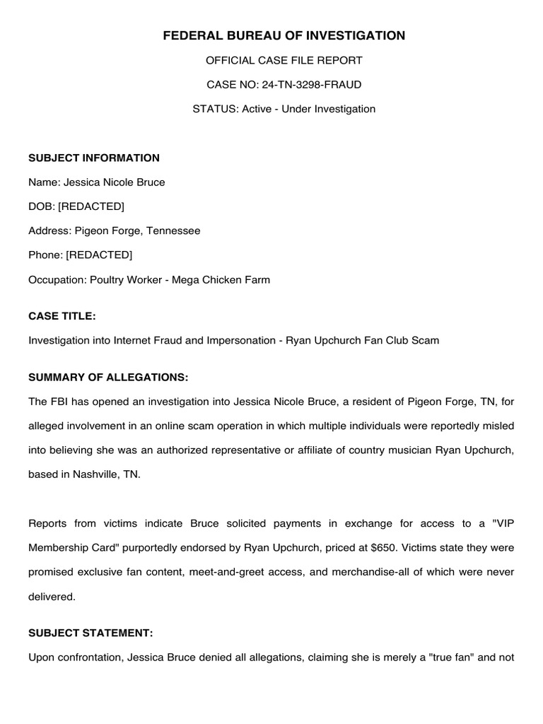 FBI Case File Jessica Bruce | PDF | Fraud | Internet Fraud