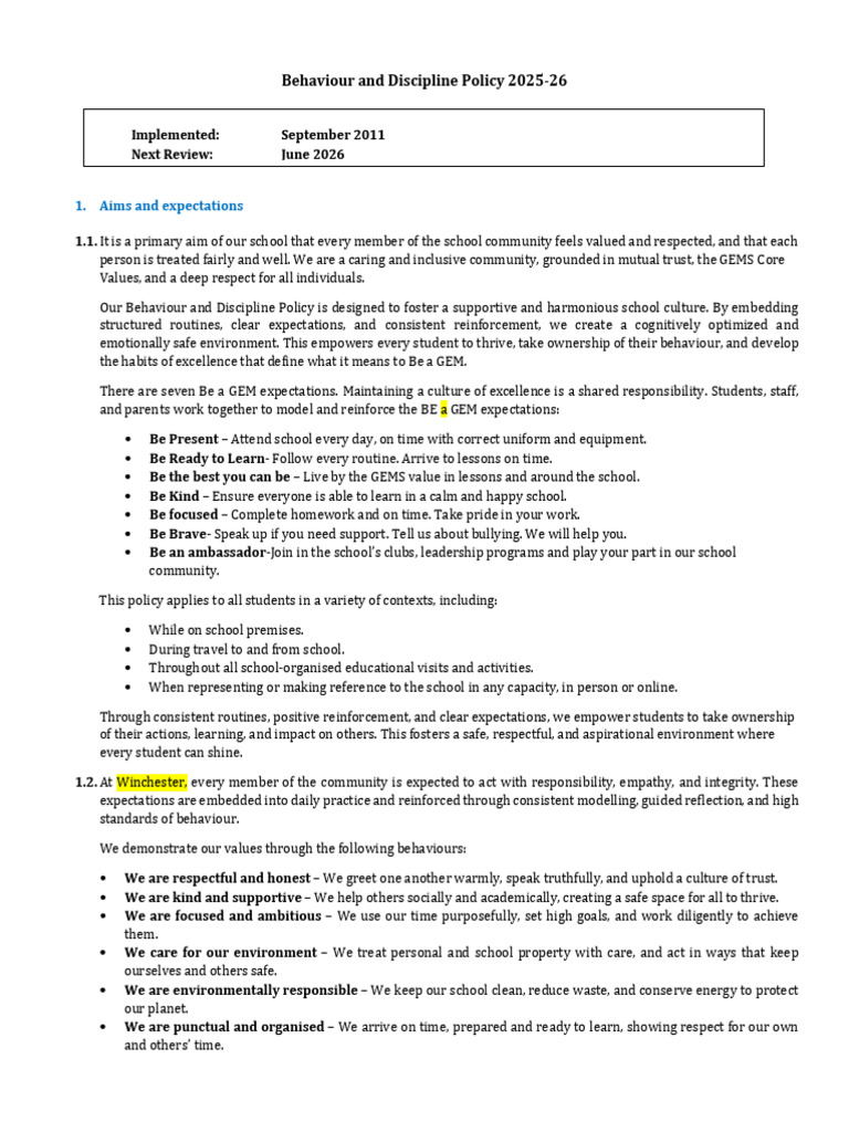 Behaviour and Discipline Policy 2025-26 | PDF | Individualized ...