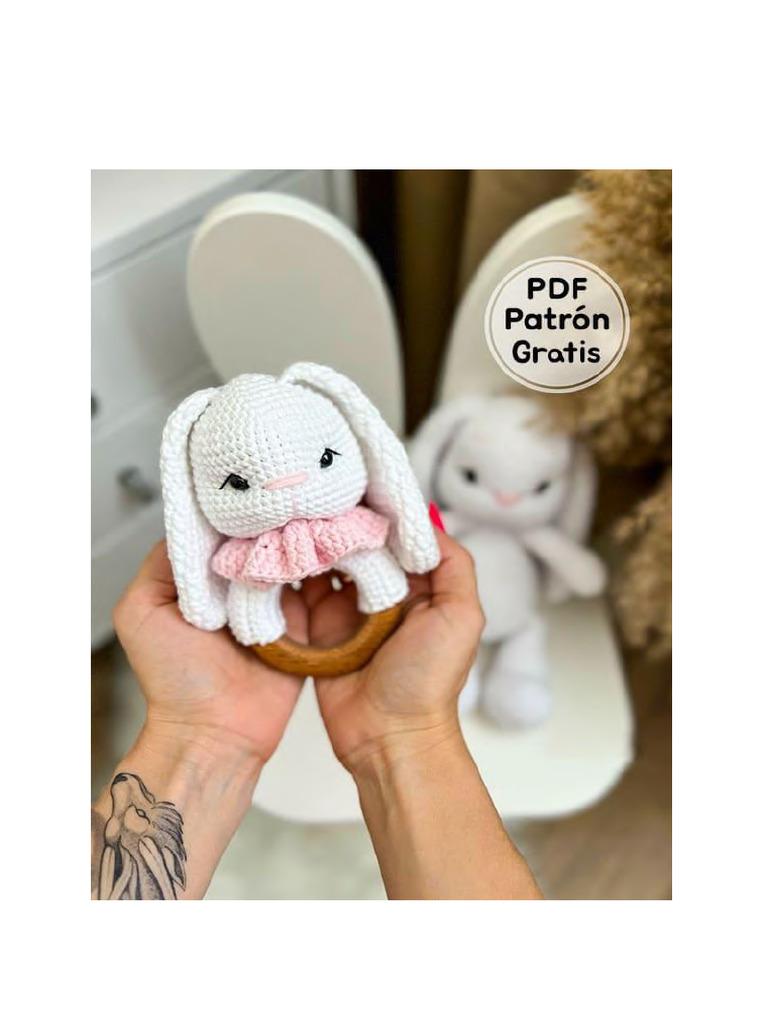 Patrón Conejo Amigurumi Sonajero | PDF | Amigurumi | Tejer