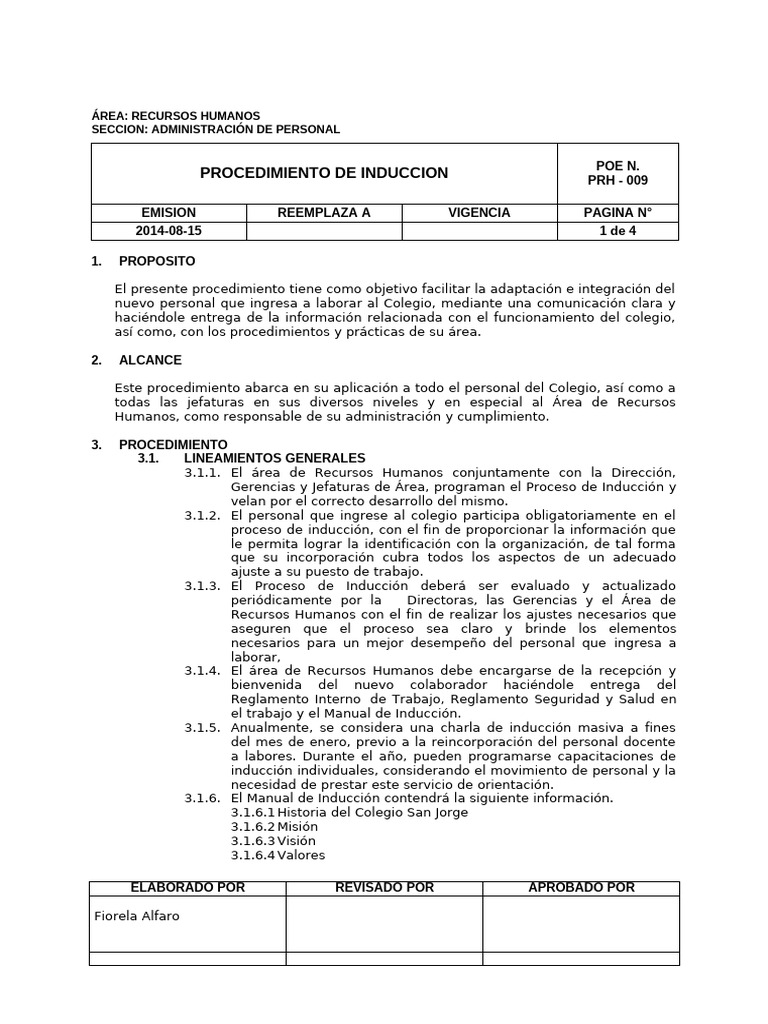 PRH009 Proceso de Inducción | PDF | Gestión de recursos humanos