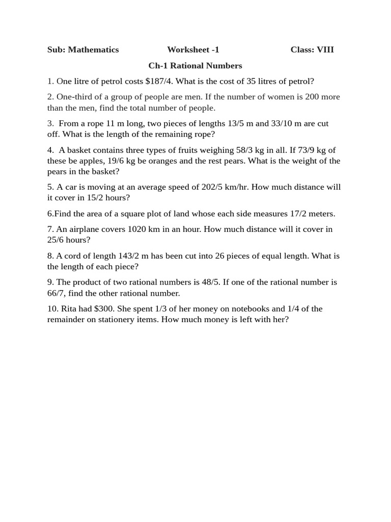 Rational Numbers Class 8 | PDF