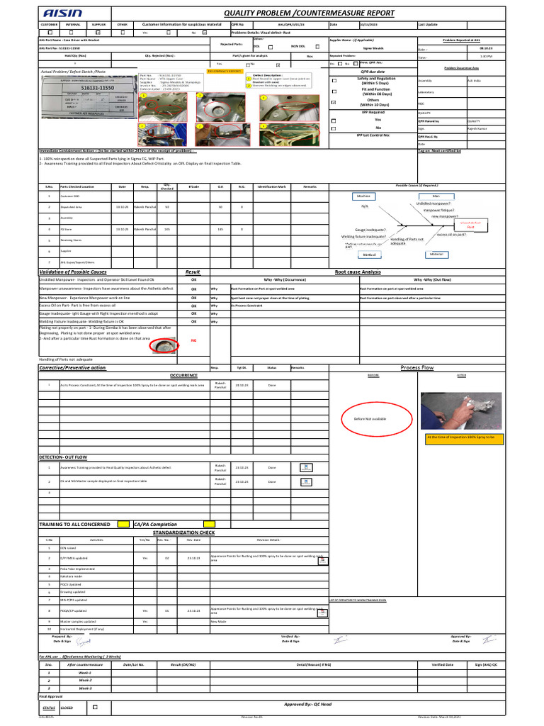 Quality Problem Report: Rust Defect Analysis | PDF | Mechanical Engineering