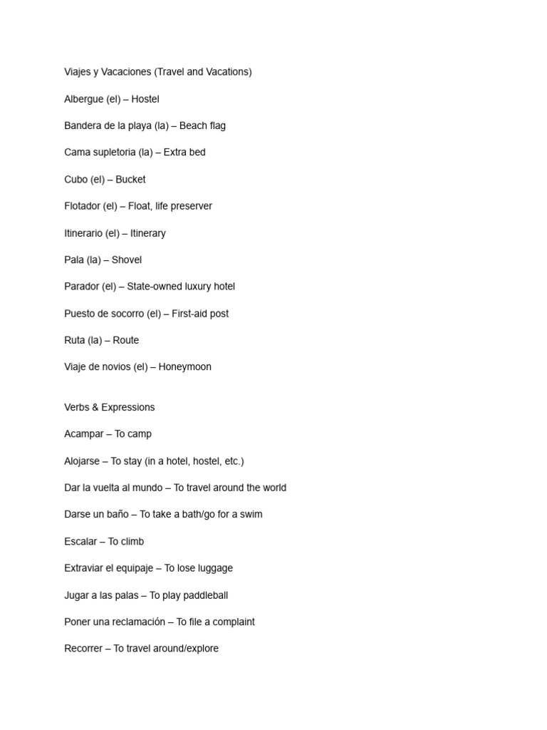 Vocabulario DELE B2: Viajes y Vacaciones | PDF | Internet
