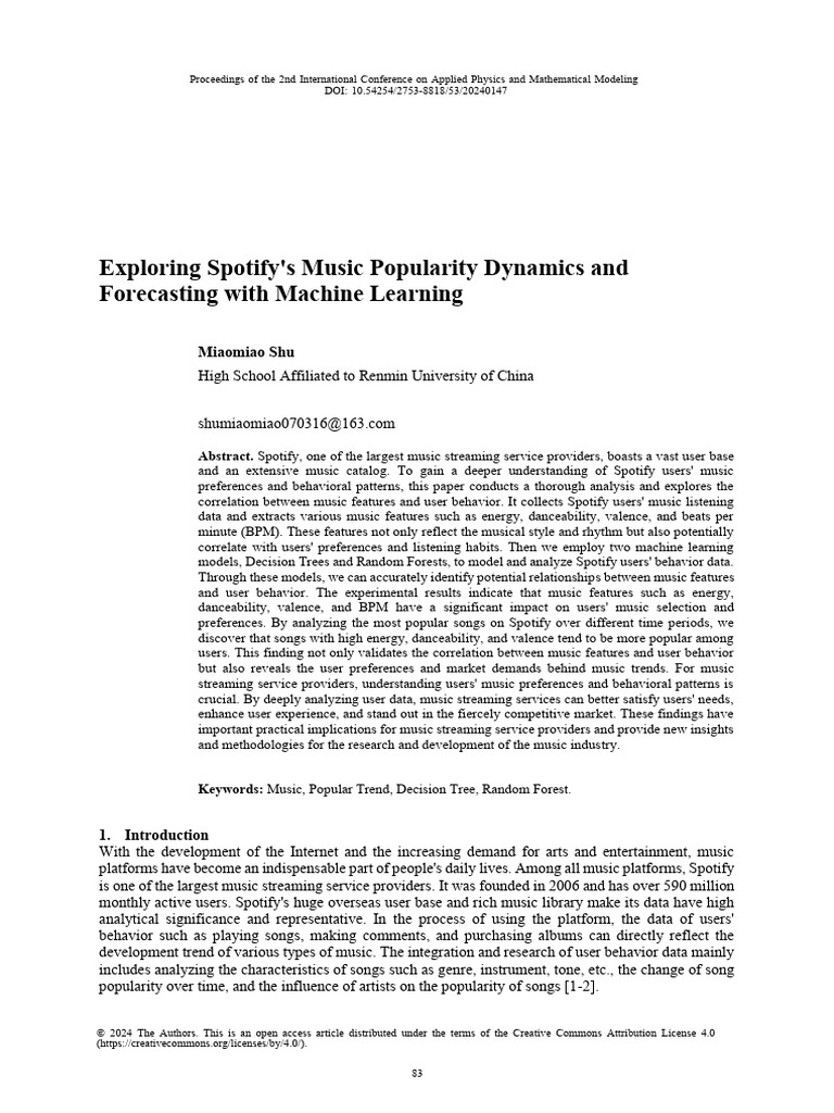 Exploring Spotifys Music Popularity Dynamics and | PDF | Applied ...