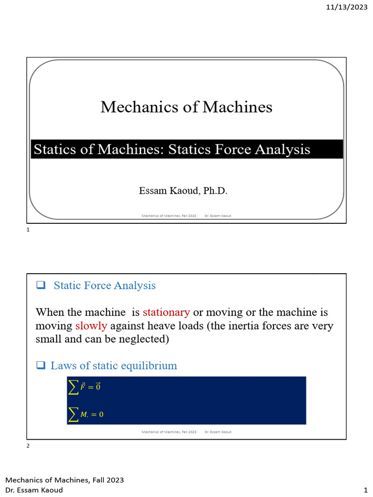 Lec 6 Statics of Machines - Static Force Analysis | PDF | Force ...