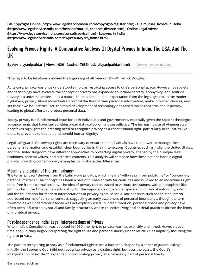 Evolving Privacy Rights - A Comparative Analysis of Digital Privacy in ...