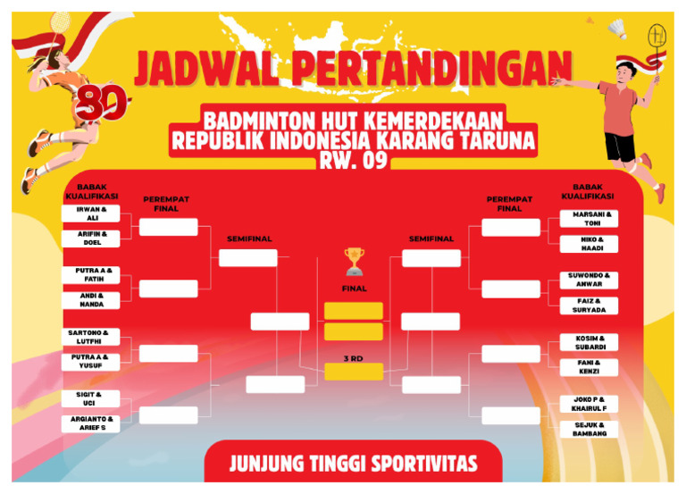 Merah Kuning Ilustratif Bagan Jadwal Pertandingan Turnamen Bola Voli ...