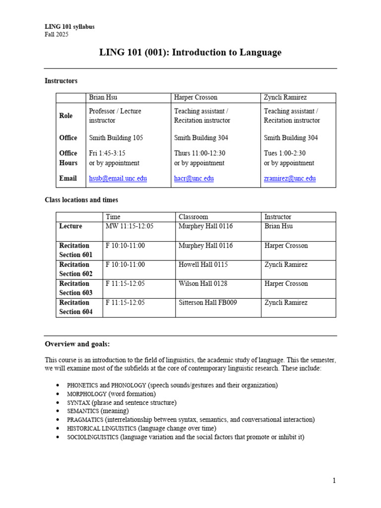 LING 101: Intro to Language Syllabus | PDF | Morphology (Linguistics ...