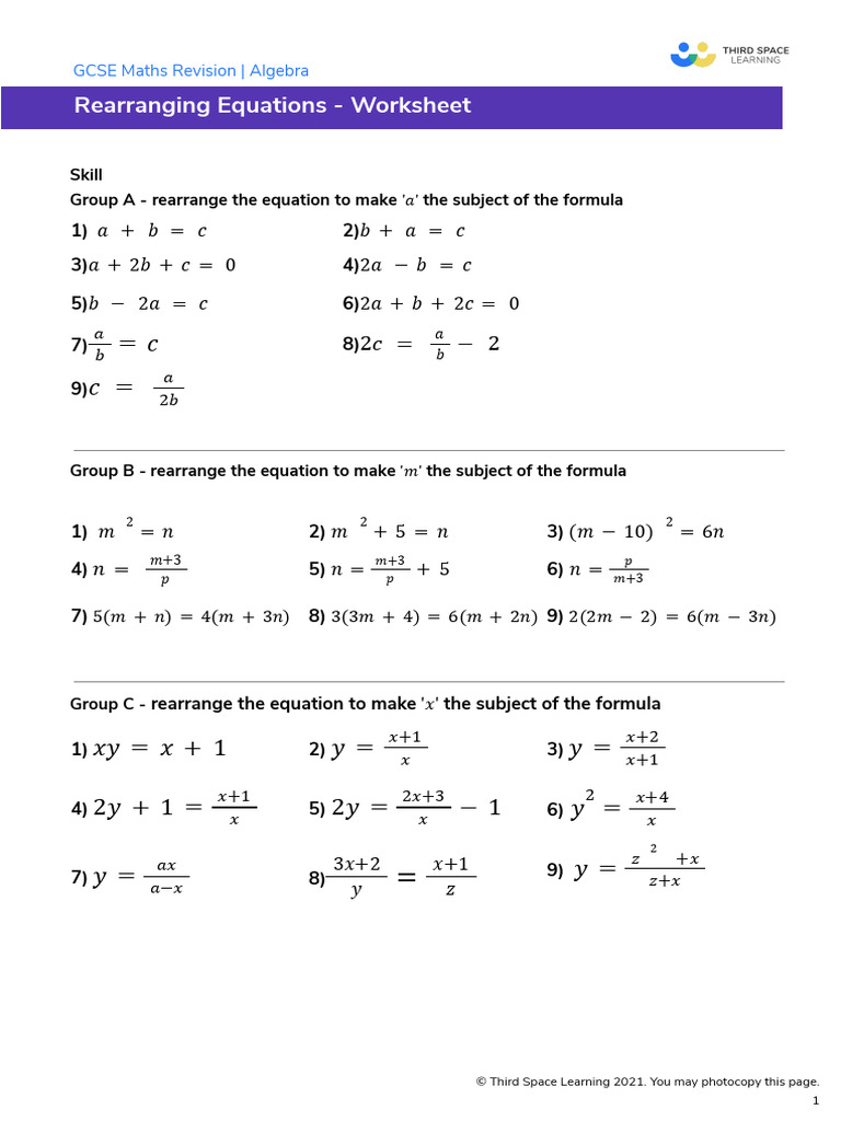 Rearranging Equations GCSE Maths Revision Worksheet | PDF | Mathematics | Equations