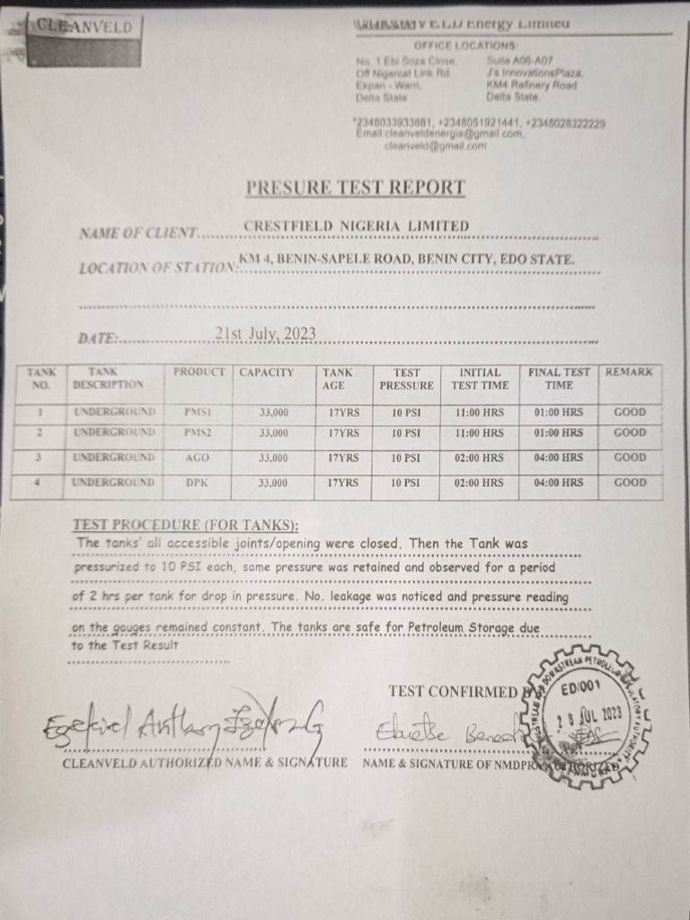 Pressure Test Reports 15-Sep-2023 17-12-28 | PDF