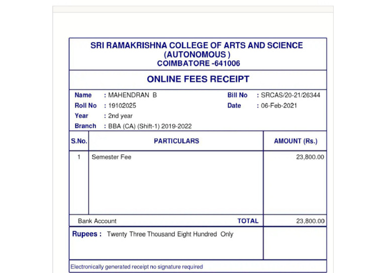 Fees Receipt | PDF