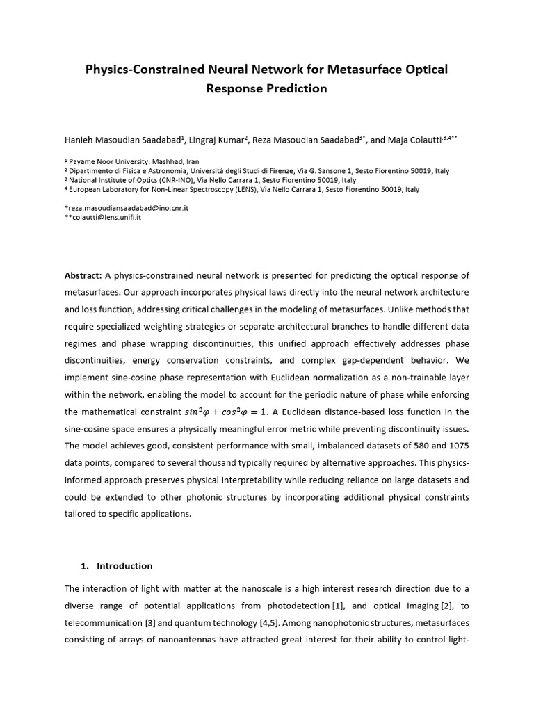 Physics-Constrained Neural Network for Metasurfaces | PDF | Phase ...
