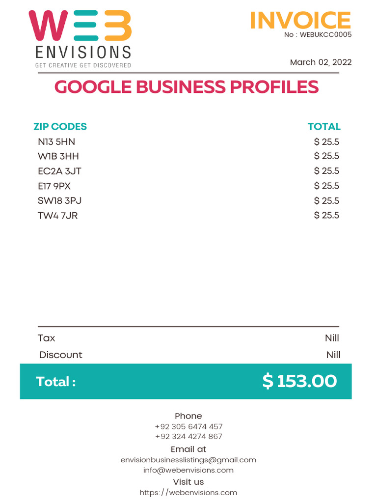 GBP Invoice - UK CCTV Installation - 06 Google Business Profiles | PDF