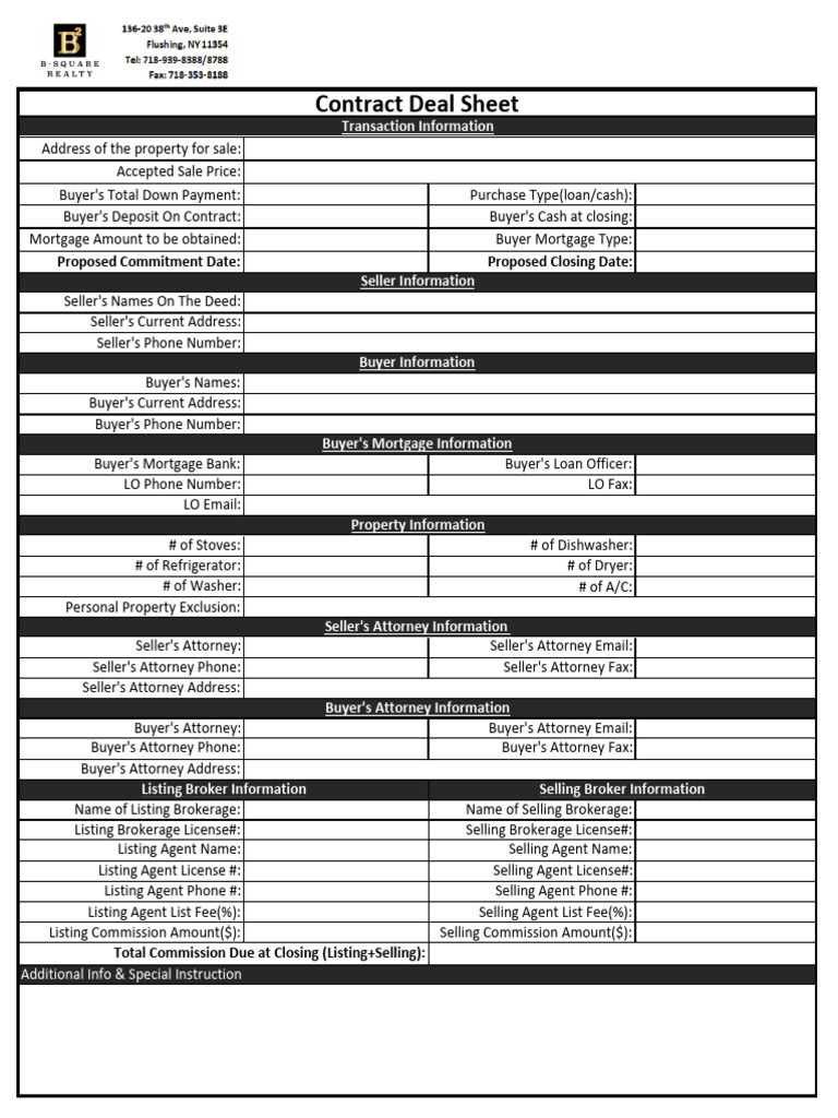 Real Estate Deal Sheet Template | PDF | Sales | Private Sector
