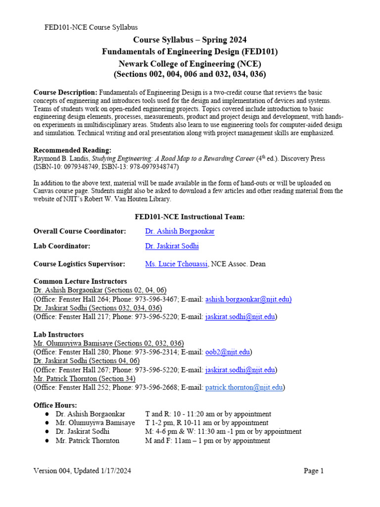 FED101-NCE Course Syllabus Spring 2024 | PDF | Academic Integrity ...