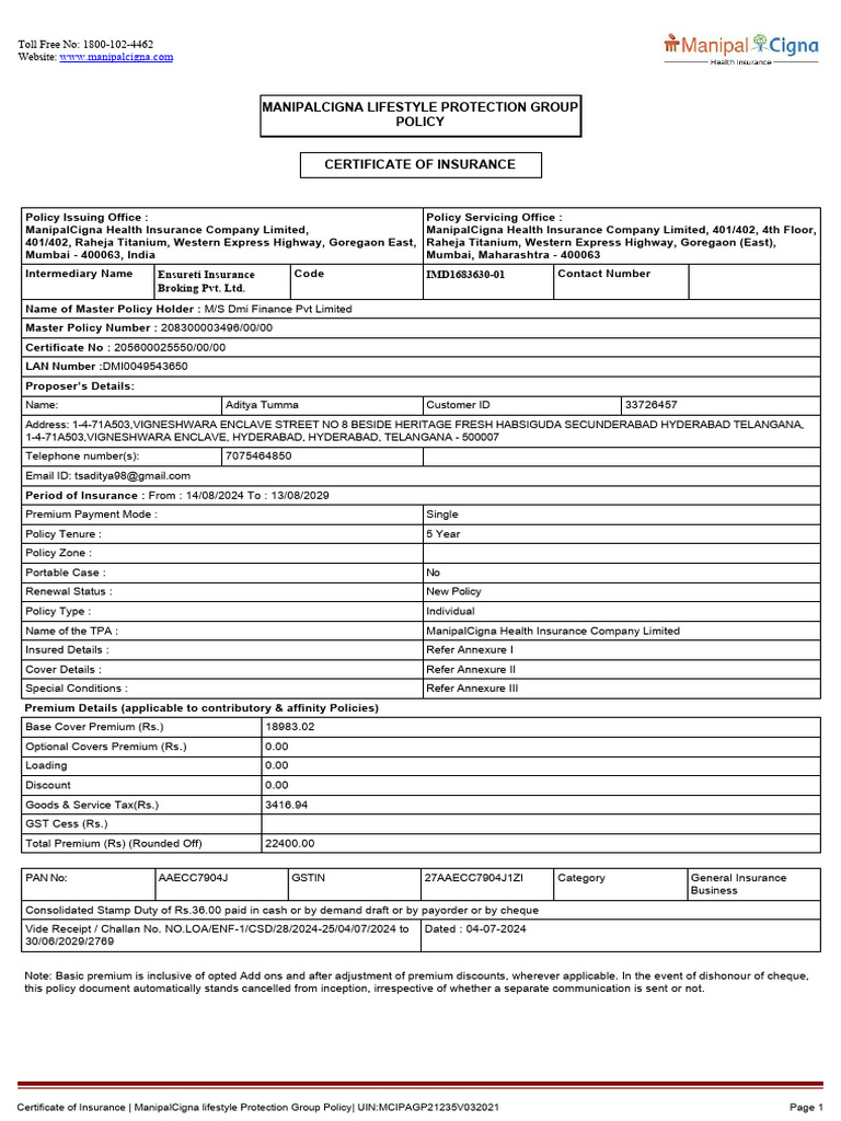 Certificate | PDF | Insurance