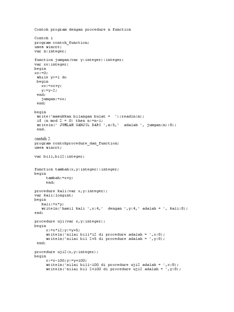 7087 Contoh Program Dengan Procedure N Function | PDF