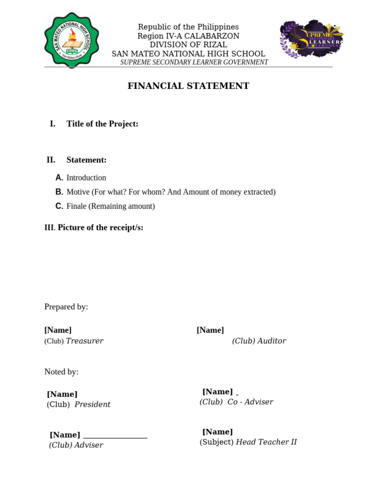 San Mateo High School Financial Statement | PDF